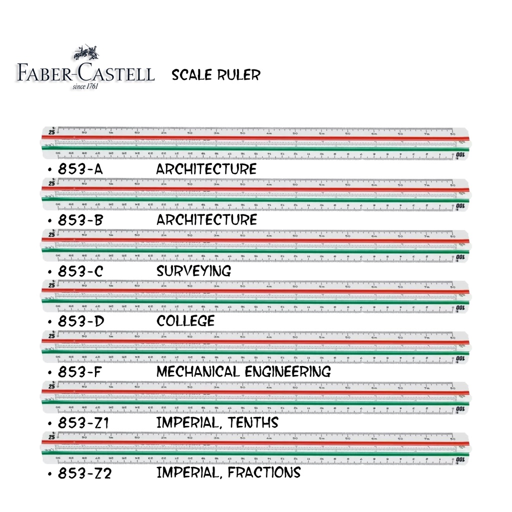 Faber-Castell | Ruler | Scale Ruler (853-A/ 853-B/ 853-C/ 853-D/ 853-F ...