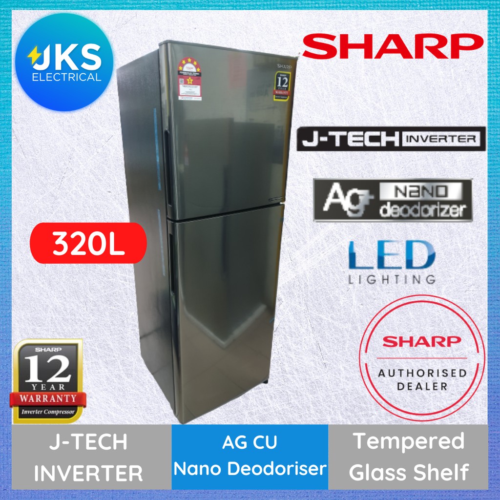 SHARP 320L J-TECH INVERTER 2 Door Fridge SJ326MSS Refrigerator Peti ...