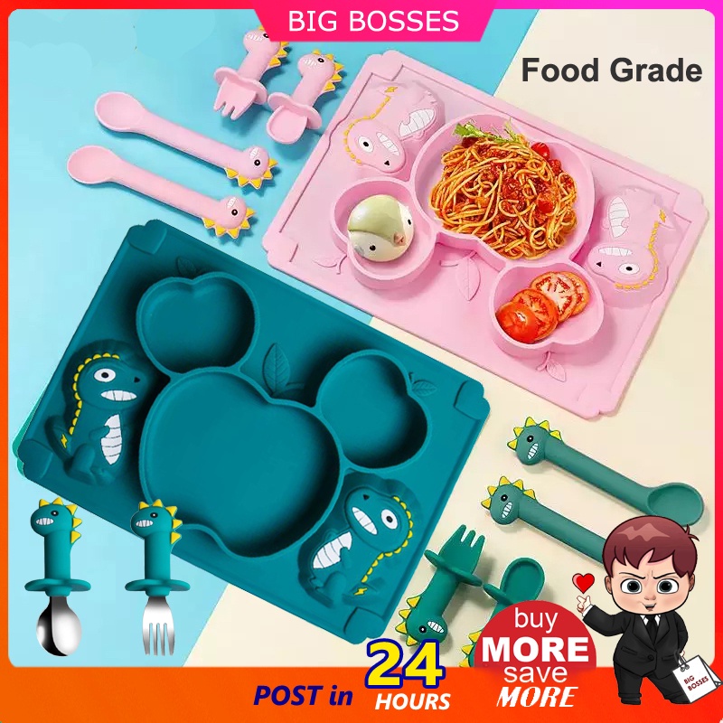 👶🏻BigBosses👶🏻 Cute Baby Suction Plate Baby Food Tray Baby Spoon Fork ...