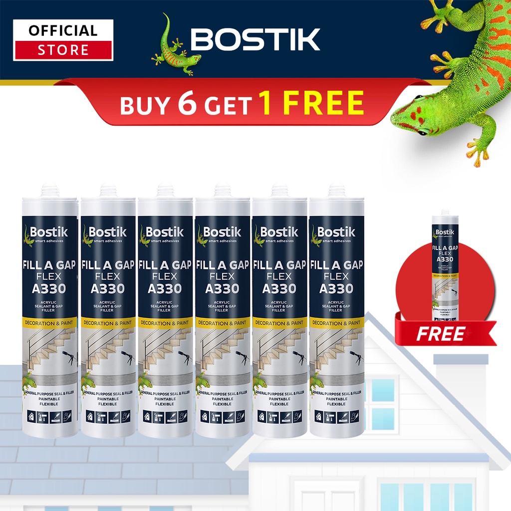 [BUY 6 GET 1 FREE] Bostik A330 Fill A Gap Flex, Paintable Acrylic Sealant & Gap Filler 450g ...