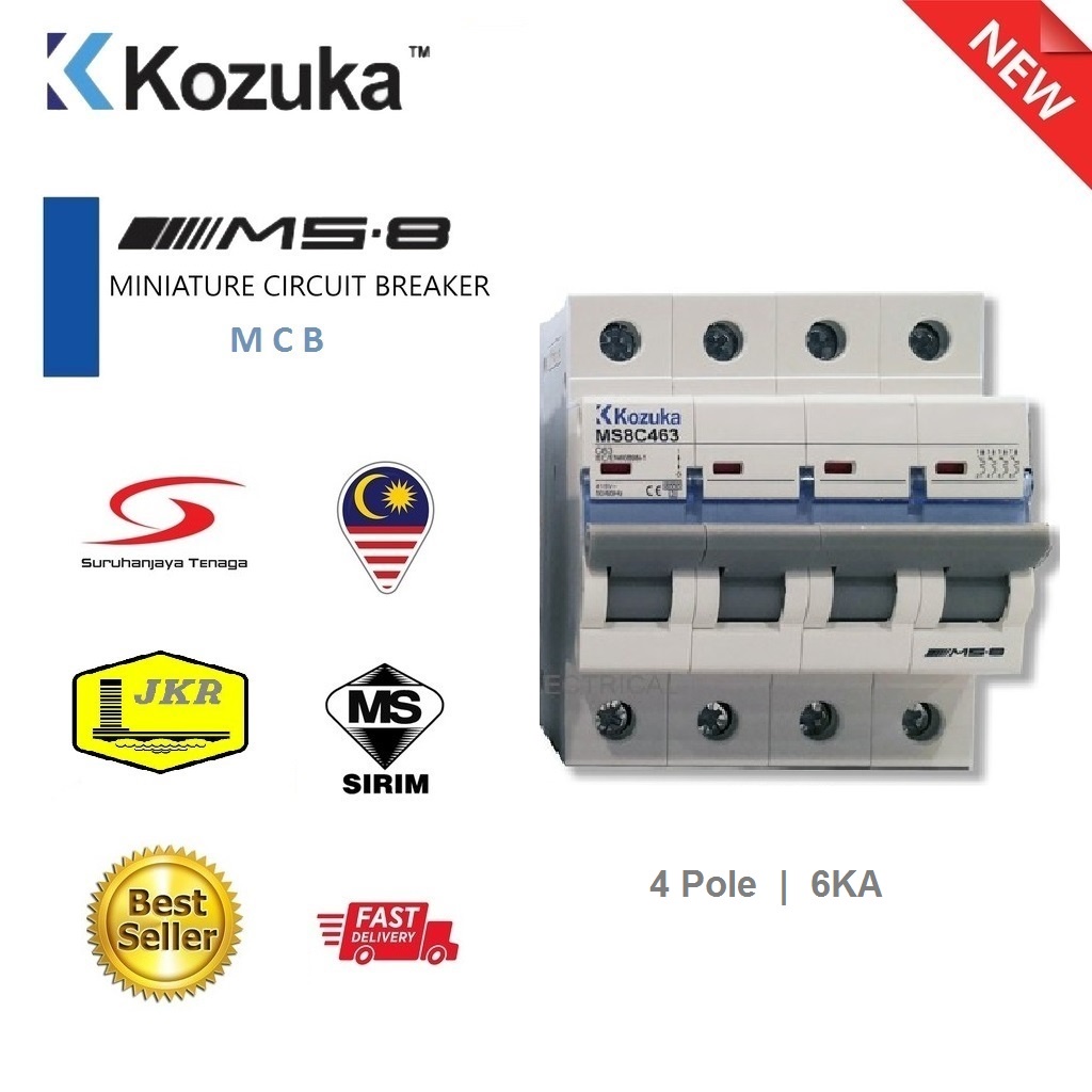 KOZUKA MS8 SERIES MINIATURE CIRCUIT BREAKER ( MCB ) 4P 6KA | SIRIM ...