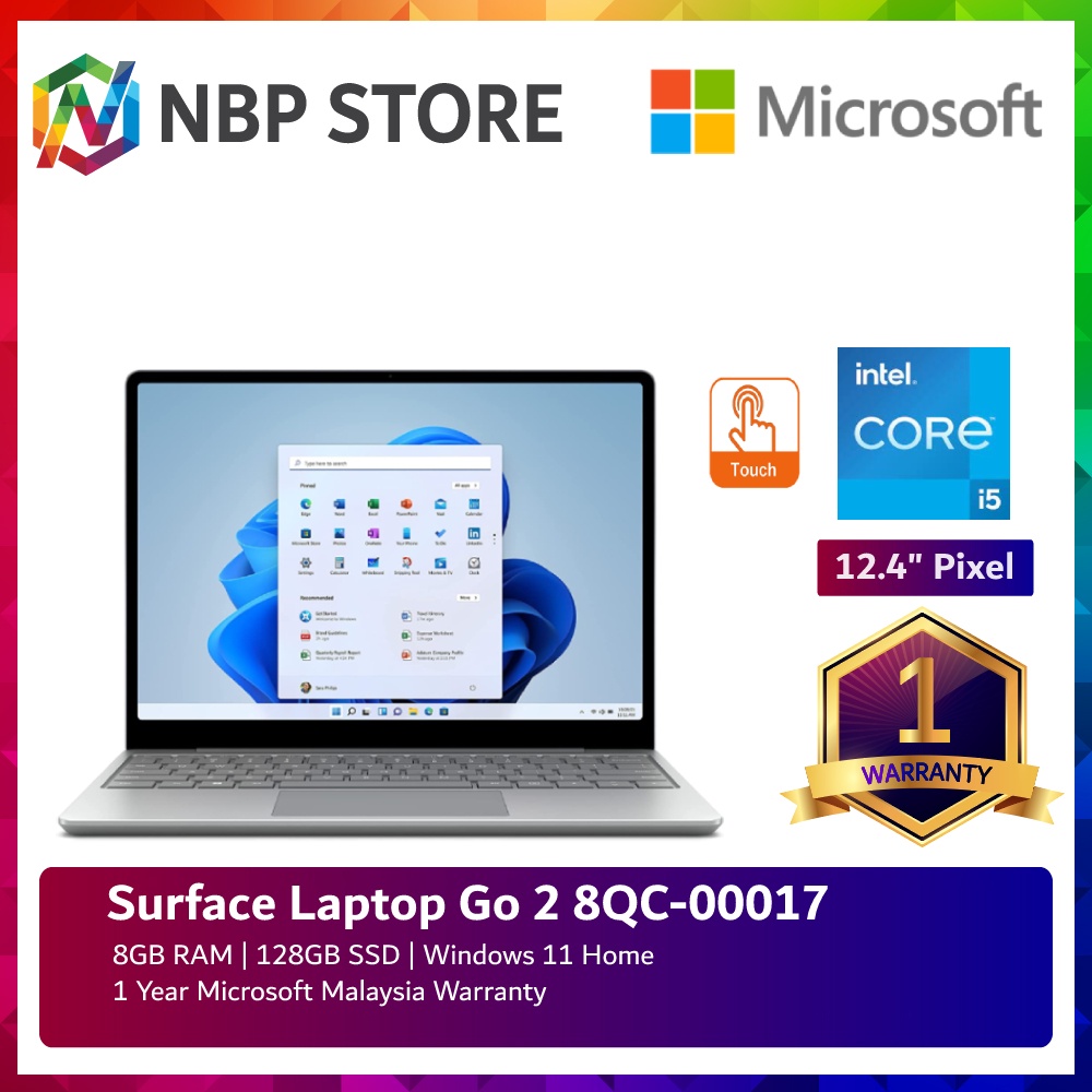 Microsoft Surface Laptop Go 2 8QC-00017 12.4" PixelSense Touch Laptop ...