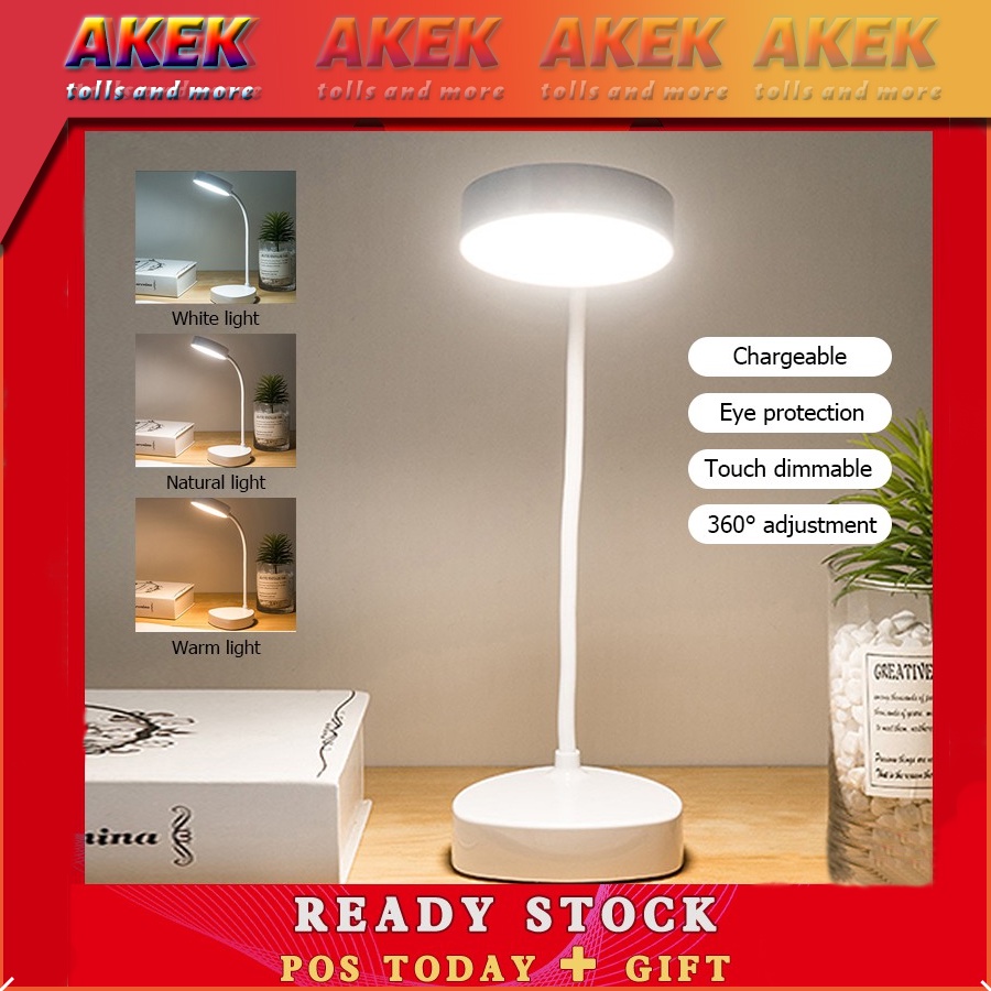 ready stock LED Table Lamp Rechargeable Dimmable Three Color Touch ...
