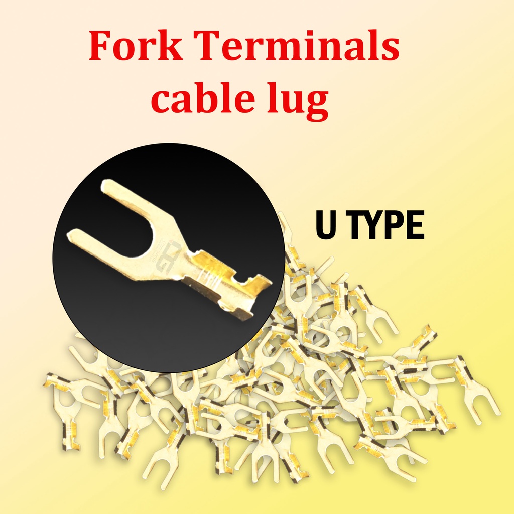 Fork Terminals Cable Lug Metal Terminals Non-Insulated Ring Fork U-type ...