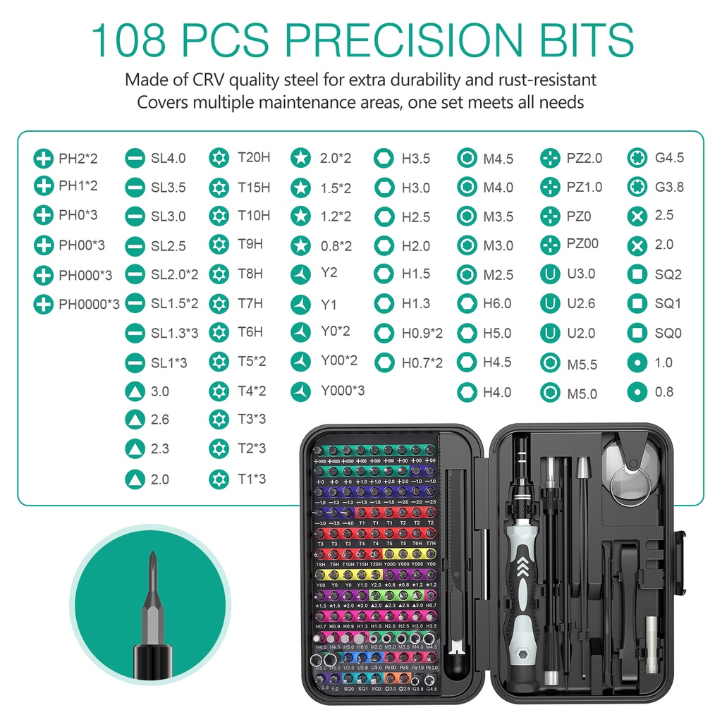 ORIA 132-IN-1 Precision Screwdriver Set with 108pcs Color-coded for Smartphone Laptop/Eyeglass ...