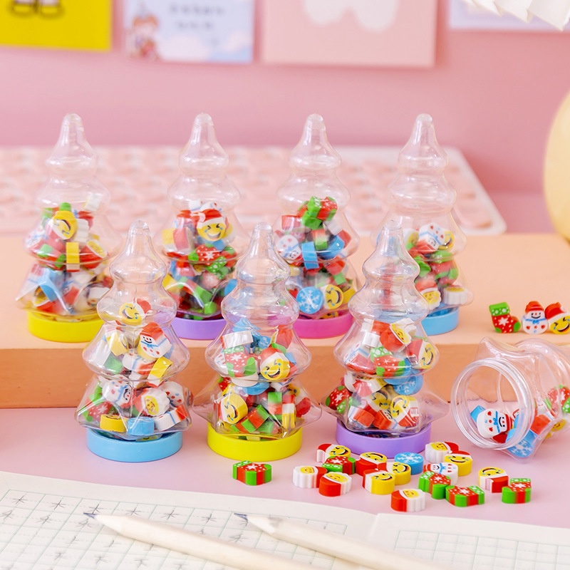 22pcs/set Cute Christmas Eraser Cartoon Mini Christmas Tree Santa Claus ...