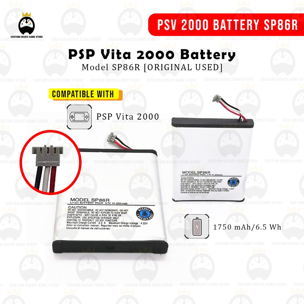 ORIGINAL SONY PSP PSV PS Vita 2000 PSV2000 Battery SP86R 2210mAh [USED ...
