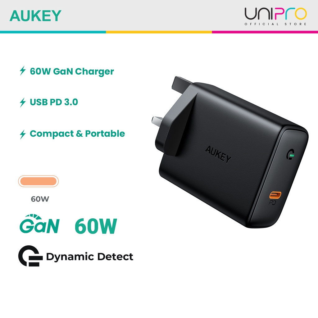 Aukey PA-D4 Focus USB-C Power Delivery Charger with GaN Power Tech (60W) | Shopee Malaysia
