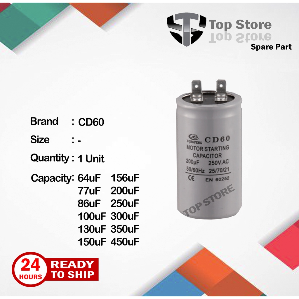 Motor Starting Capacitor CD60 64uF 77uF 86uF 100uF 130uF 150uF 156uF ...