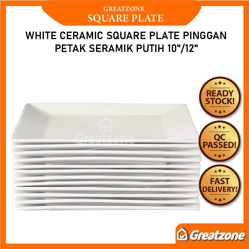 READY STOCK WHITE CERAMIC SQUARE PLATE PINGGAN PETAK SERAMIK PUTIH 10 ...