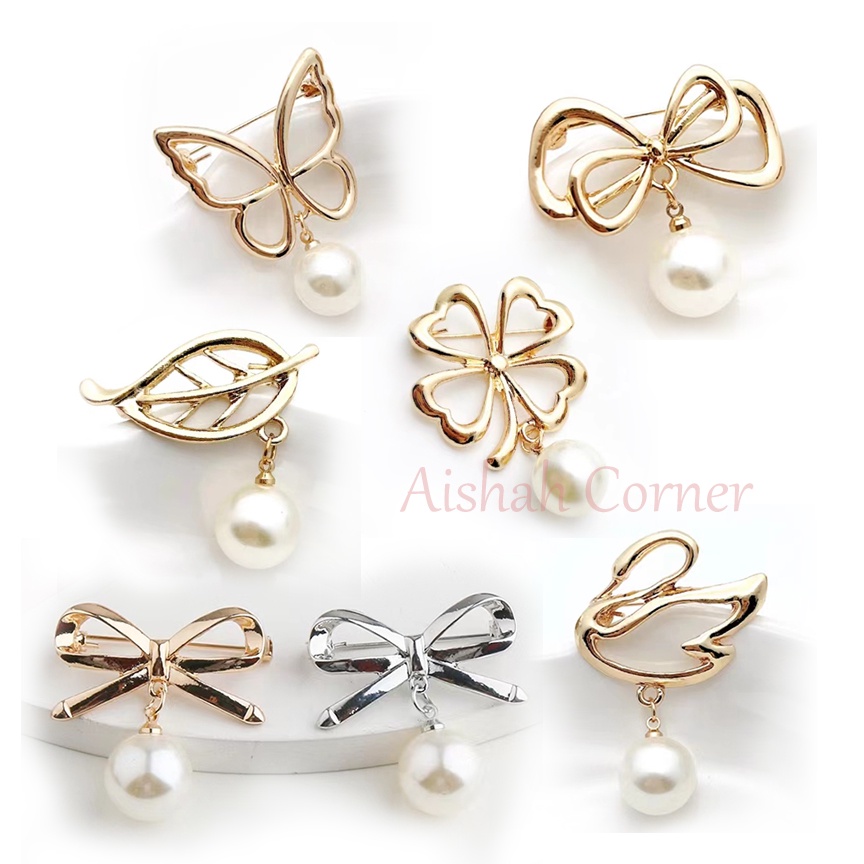 Ready Stock Fashion accessories pins and brooches Pearl brooches Simple ...