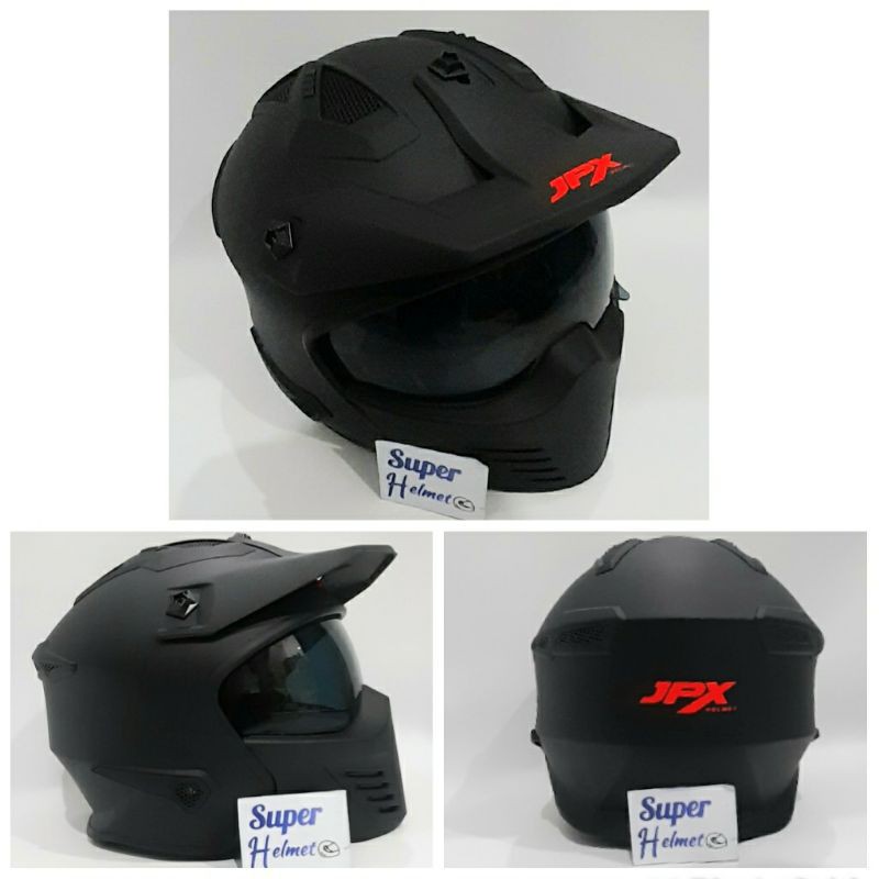 Jpx MX 726R Helmet Plain solid Super Black matte/red SMOKE VISOR ...