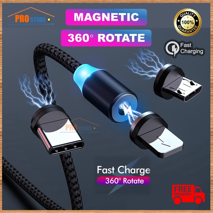 Magnetic USB Cables 2M&1M LED Micro USB & Type C & Lighting Fast Charge ...