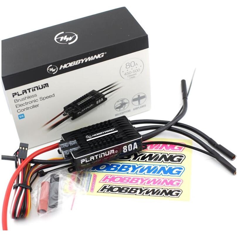HobbyWing Platinum 80A V4 ESC 3S-6S BEC 5-8V 10A for 450L-500 Class Heli (Main Blade: 380-470mm ...