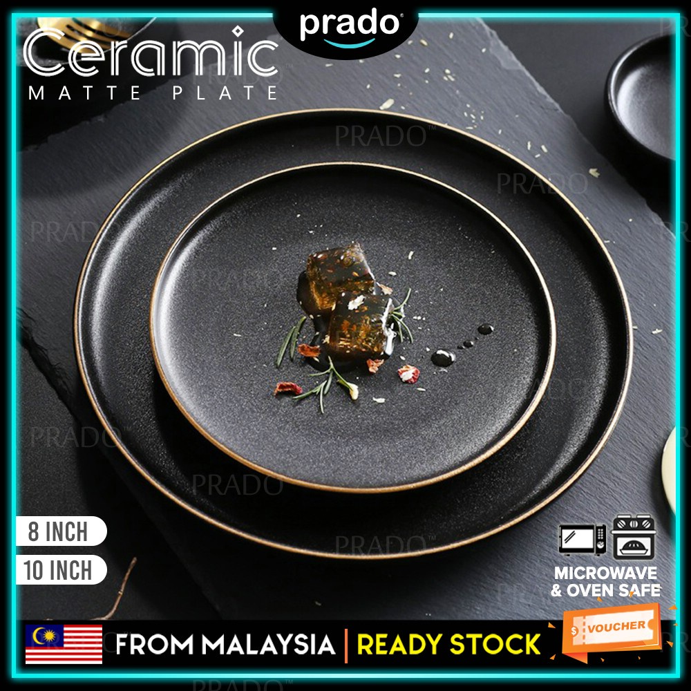 PRADO 8/10Inch Nordic Black Matte Ceramic Dishes Dessert Salad Steak ...