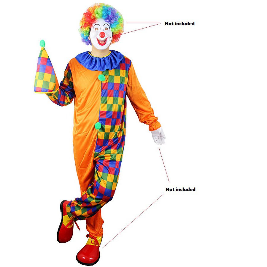 Adult Circus clown Costume Halloween Fancy Clown Men Colorful Carnival ...