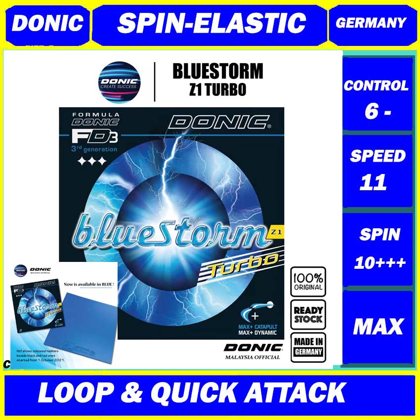 DONIC Bluestorm Z1 Turbo Rubber Made in Germany ITTF Approved Table ...
