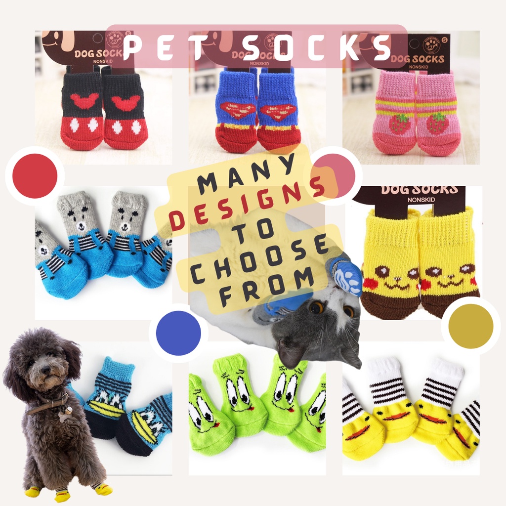 Pet Socks 4 pcs Stoking Kucing Dog Cat Small Puppy Socks Non Slip ...