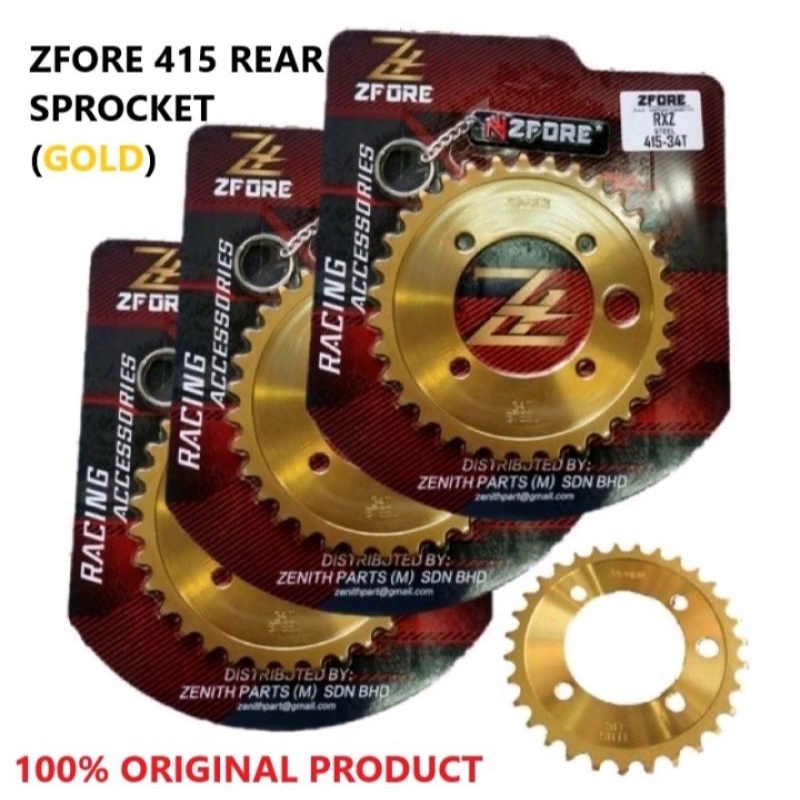 Zfore 415 Steel Gold Sprocket 28T-47T & 14T-16T for Yamaha RXZ, Y125Z, LC135, Lagenda 110, Y110 ...