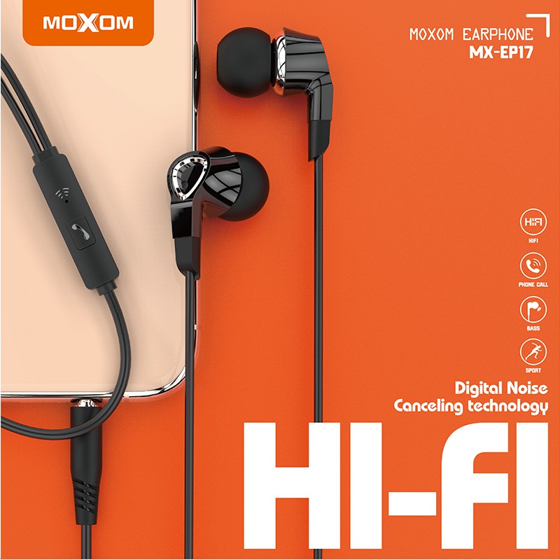 Moxom original bass hifi music stereo with mic 3.5mm wired earphone ...