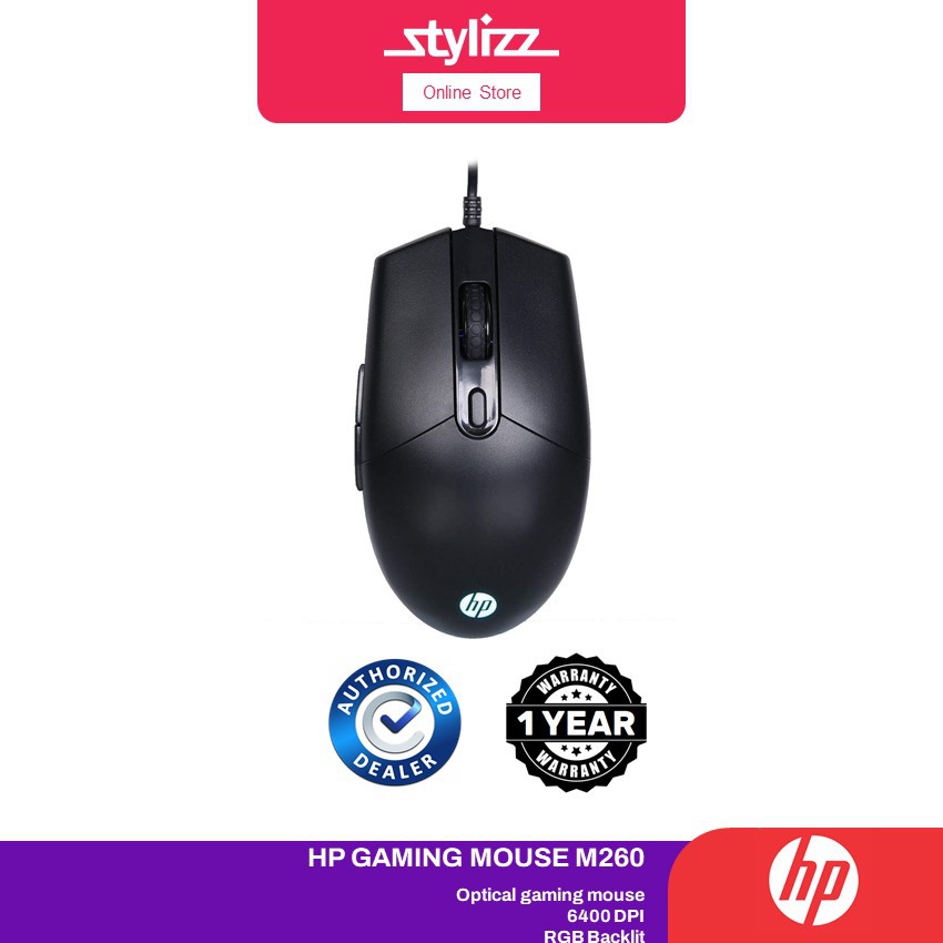HP M260 WIRED MOUSE BLACK GAMING MOUSE 800-6400 DPI ADJUSTABLE 5 KEY ...