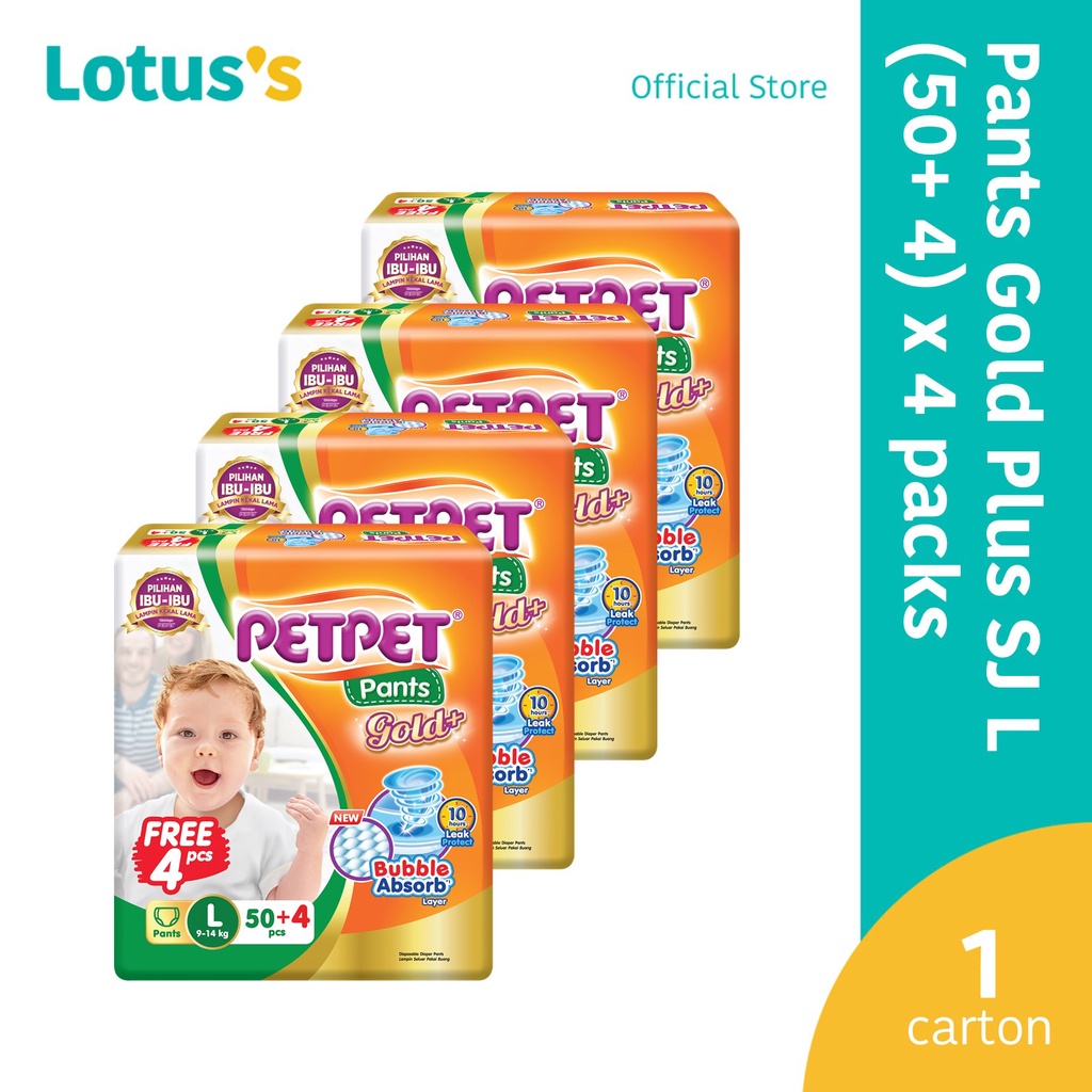 Petpet Pants Gold Plus SJ L (50+4 Pcs x 4 Packs) (1 Carton) | Shopee ...
