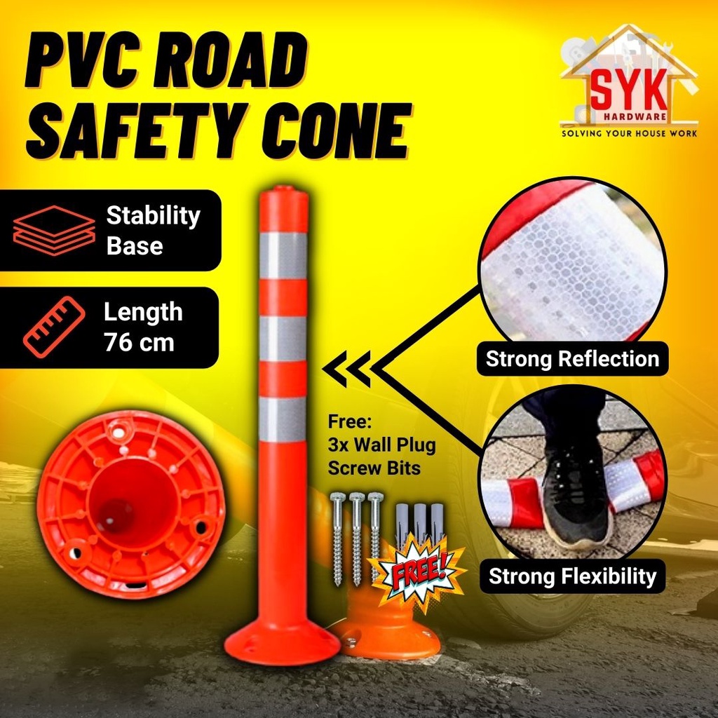 SYK PVC Road Safety Cone Traffic Cone Flexible Pole Delineator Post ...