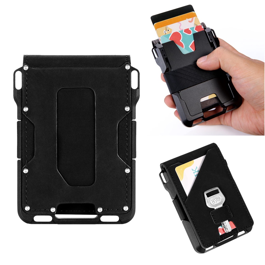 Minimalist Wallet for Men Slim Metal EDC Wallets Flip Pu Leather Case ...