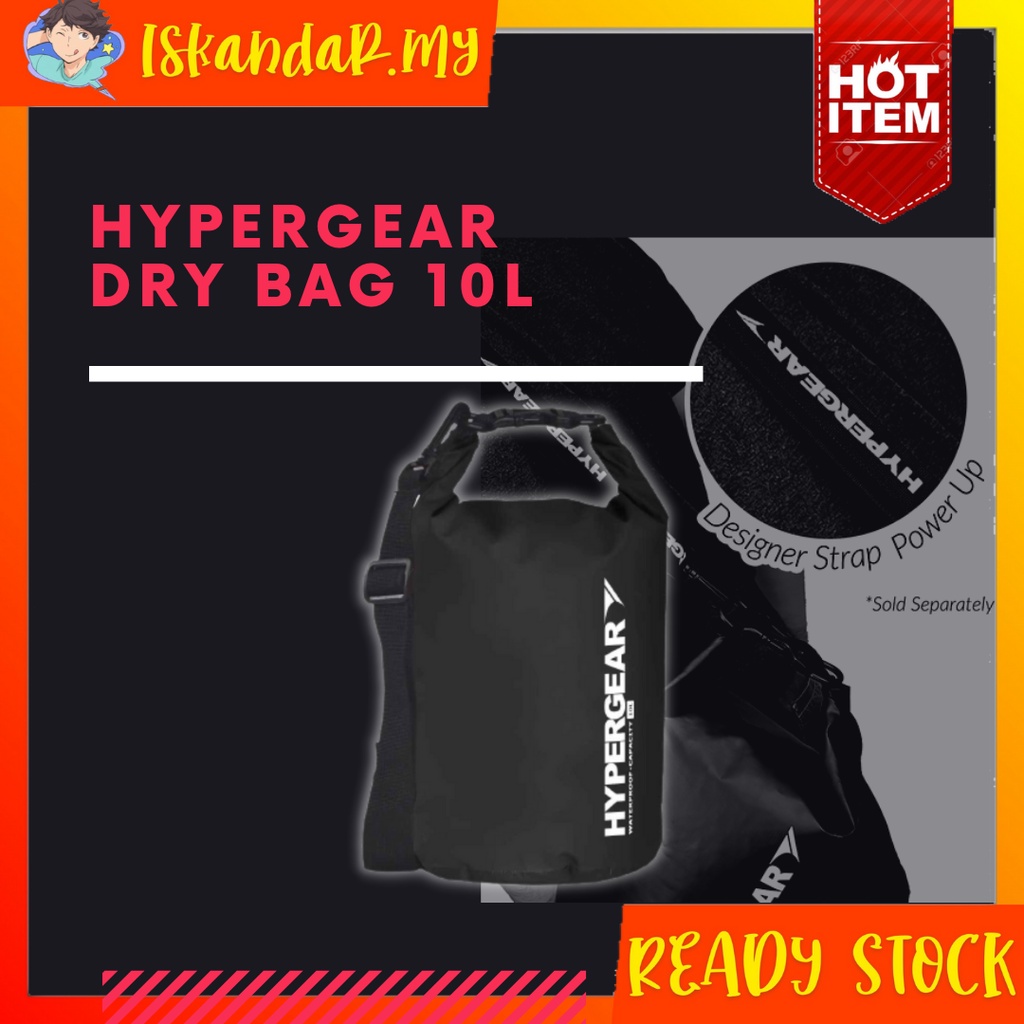 HYPERGEAR 5L & 10L Black Adjustable Dry Bag Waterproof Roll Top Closure ...
