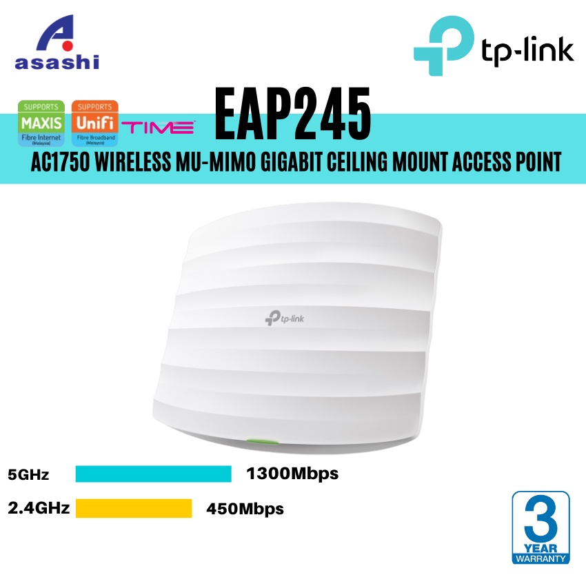 TP-Link EAP245 AC1750 Wireless MU-MIMO Gigabit Ceiling Mount Access ...