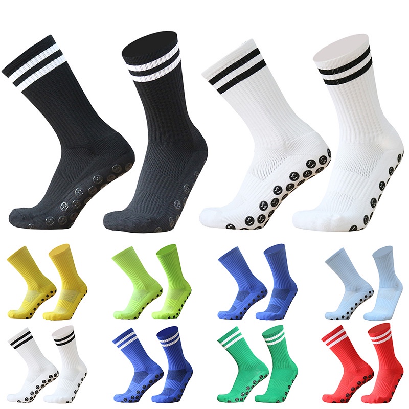 New FS Solid Color Striped Silicone Non-Slip Grip Soccer Socks Men ...