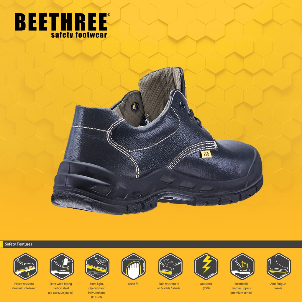 BT-8700 BEETHREE Leather LACED SAFETY SHOES 4.5 inches | Shopee Malaysia