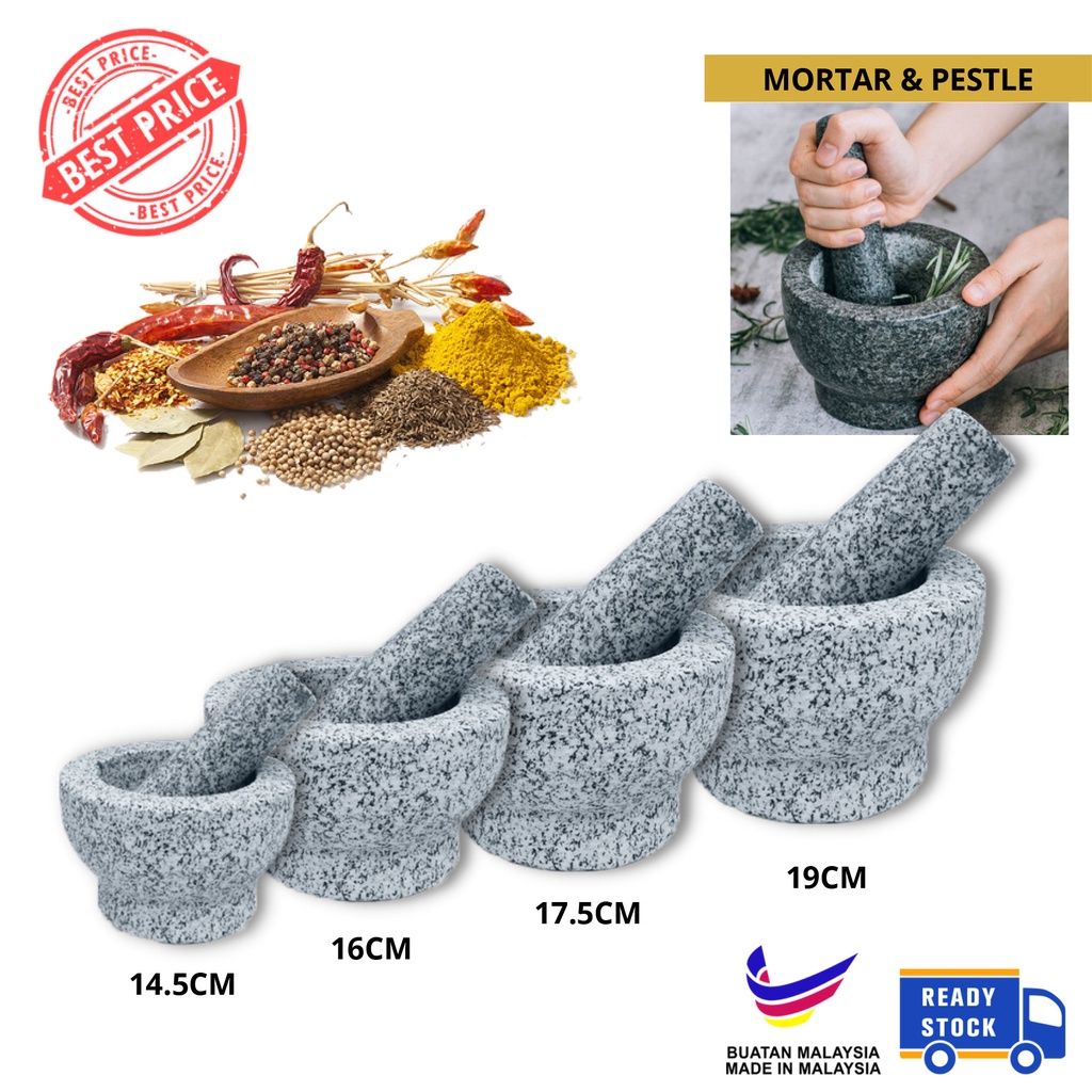 GDH Mortar and pestle / Lesung Batu ( Nature Granite Stone ) | Shopee ...