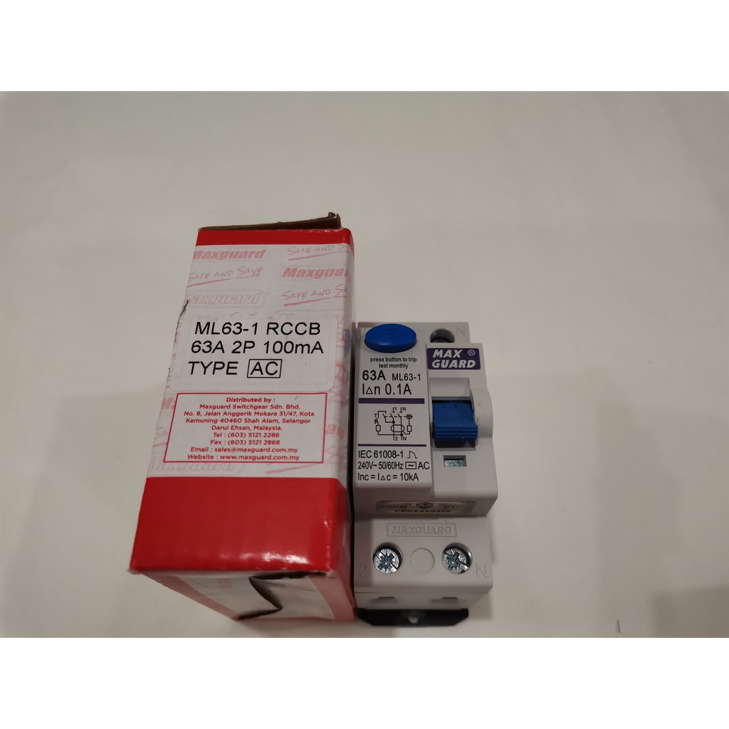 Maxguard 2 Pole 40A/63A 100mA RCCB/ELCB Residual Current Circuit Breakers 40A 2P -100MA | PGMall