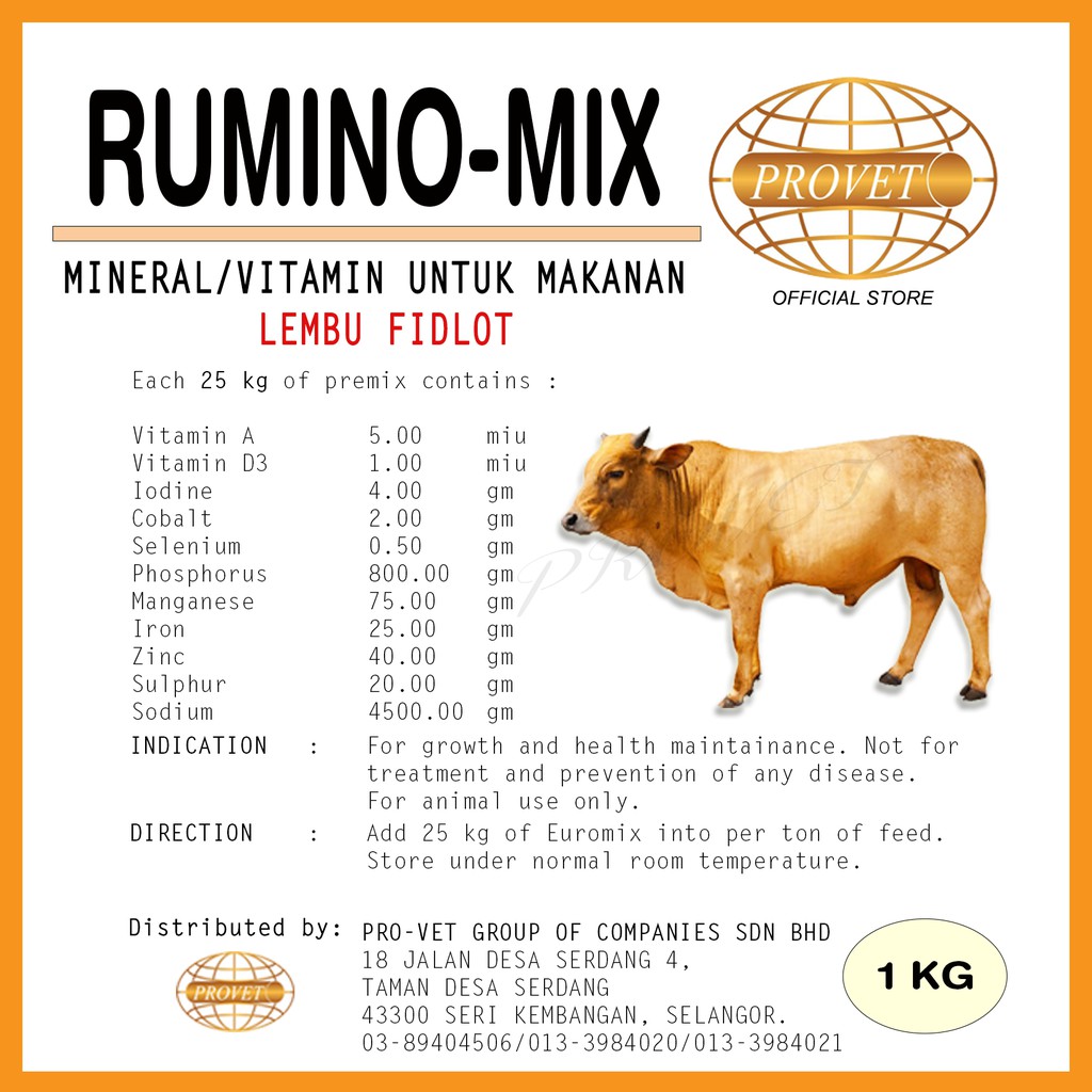 RUMINO-MIX (MINERAL/VITAMIN TAMBAHAN UNTUK MAKANAN LEMBU FIDLOT ...