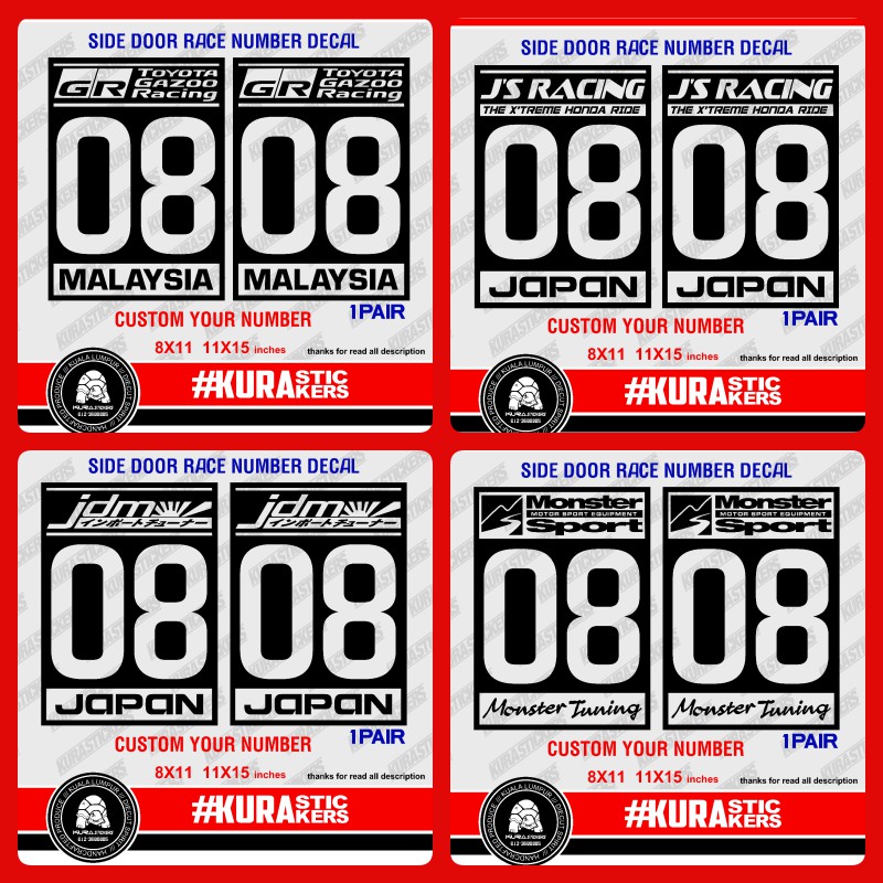 RACING RACE NUMBER CAR STICKER SIDE DOOR MYVI VIOS CITY CIVIC TYPE R ...