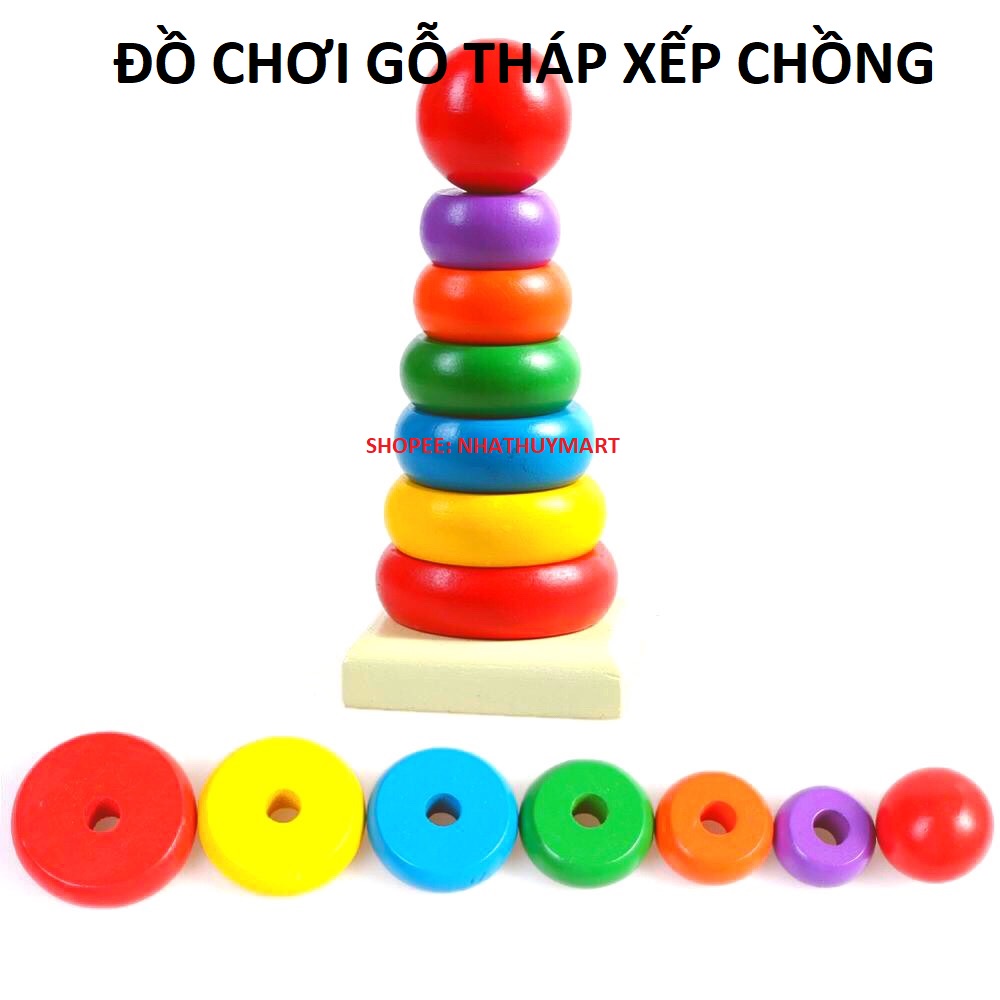 Rainbow-colored stacking tower wooden toy, preschool toy for children ...