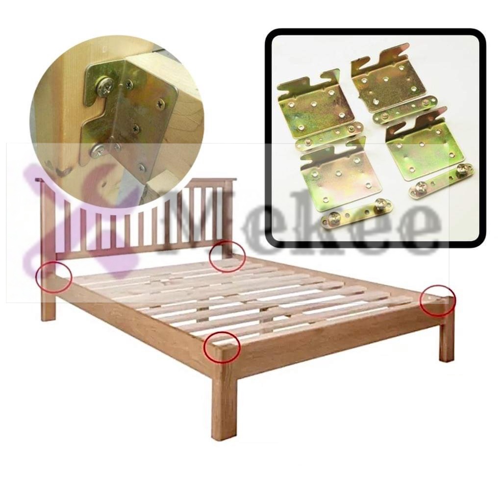 4 pieces Bed frame heavy duty hinge headboard rail hook plate bracket ...