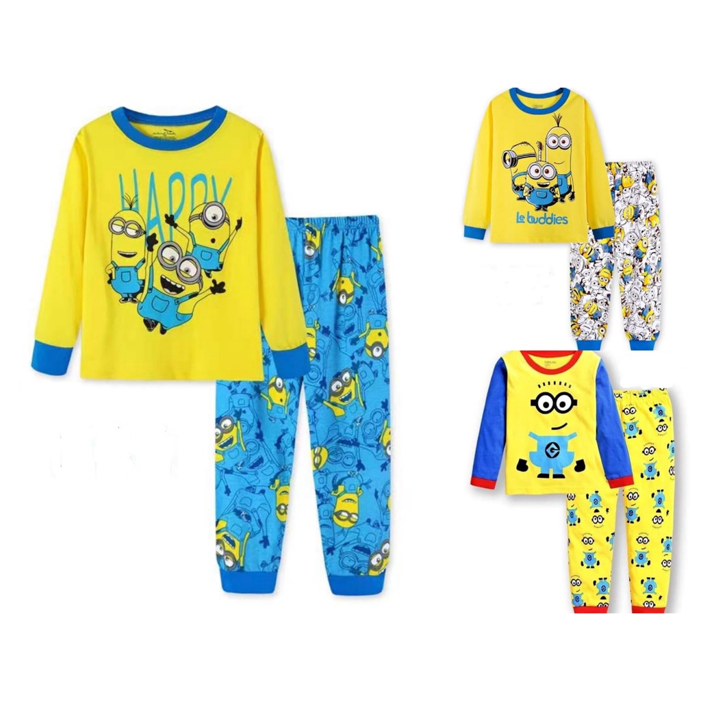 Minion Cotton Pajamas Minion Pyjamas Minion Baju Tidur Budak Set 1-7y ...