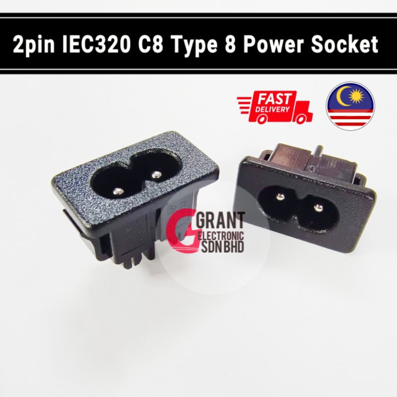 2Pin IEC320 C8 Power Socket AC Socket Terminal – Panel Mount 250VAC ...