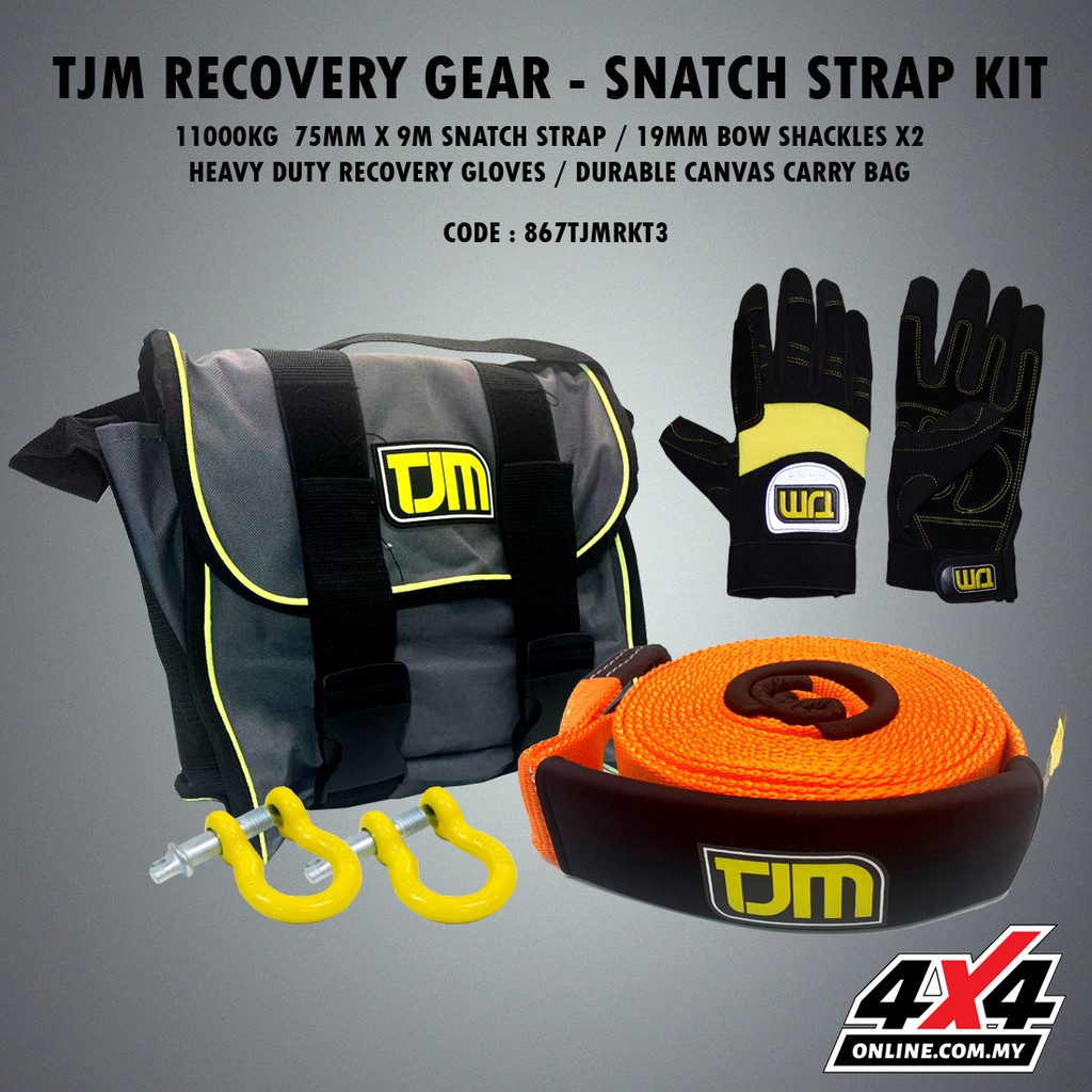 TJM RECOVERY GEAR - SNATCH STRAP KIT 11000KG 75MM X 9M SNATCH STRAP ...