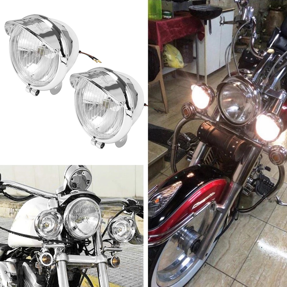 1 Pair Chrome Motorcycle Fog Lights Headlight Driving Passing Spot Lamp ...