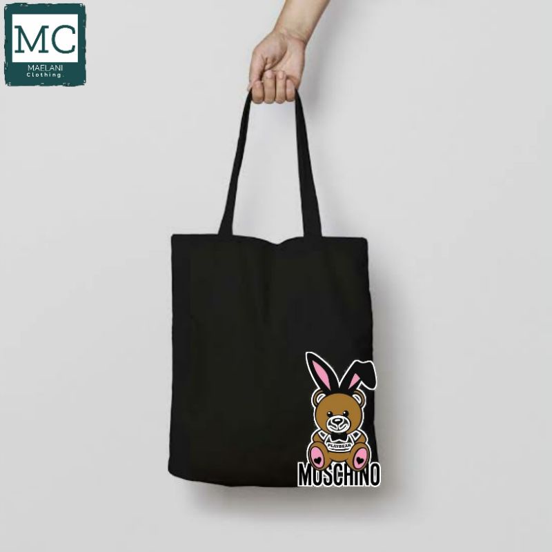 HITAM Moschino LOGO WRITING TOTE BAG / BLACK ZIPPER TOTEBAG / METAL ...