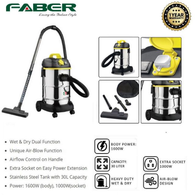 Faber Heavy Duty HIGH 3100W* Wet & Dry Vacuum Cleaner FVC-WD POWERVAC ...
