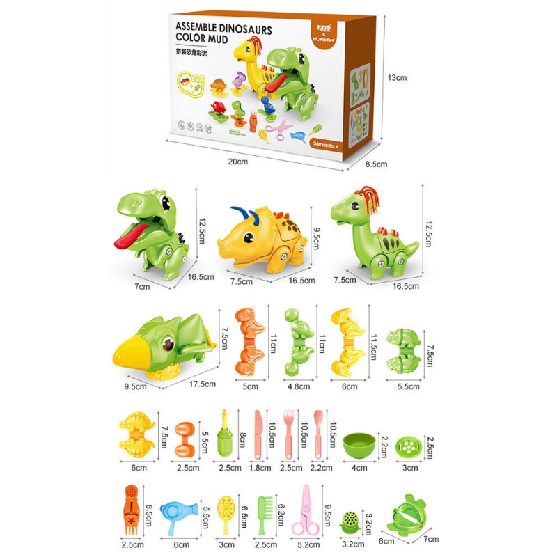 2in1 Play Doh Dinosaur Clay Color Mud Assemble DIY Dinosaur Toys For ...