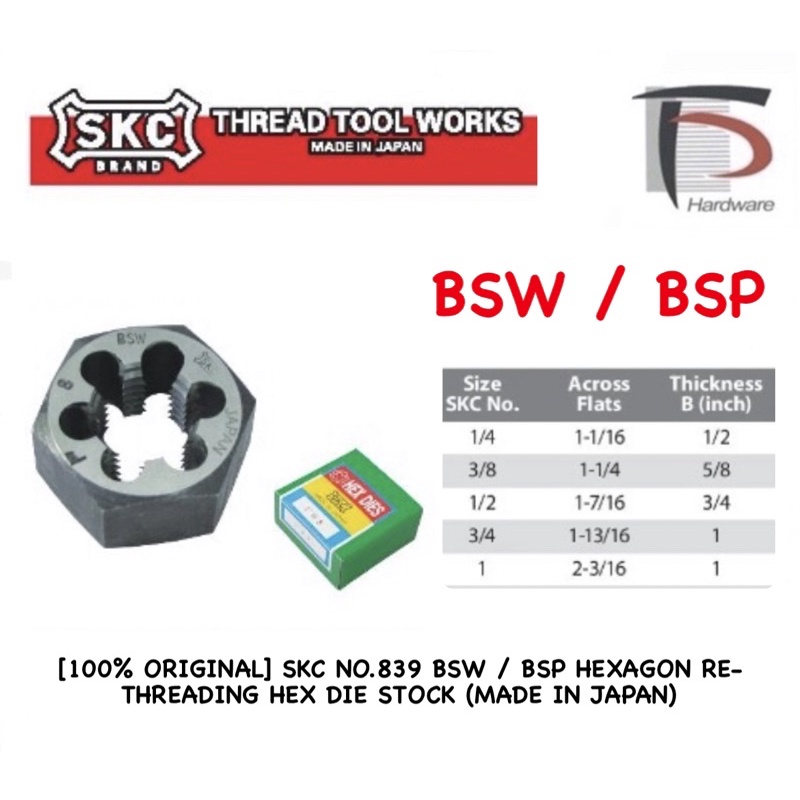 [100% ORIGINAL] SKC NO.839 BSW / BSP HEXAGON RE-THREADING HEX DIE STOCK (MADE IN JAPAN) | Shopee ...
