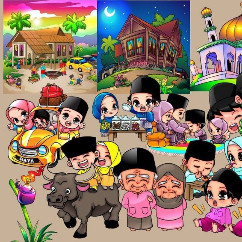 KARTUN DOODLE LUKISAN DIGITAL ART CHIBI TEMA RAYA | Shopee Malaysia