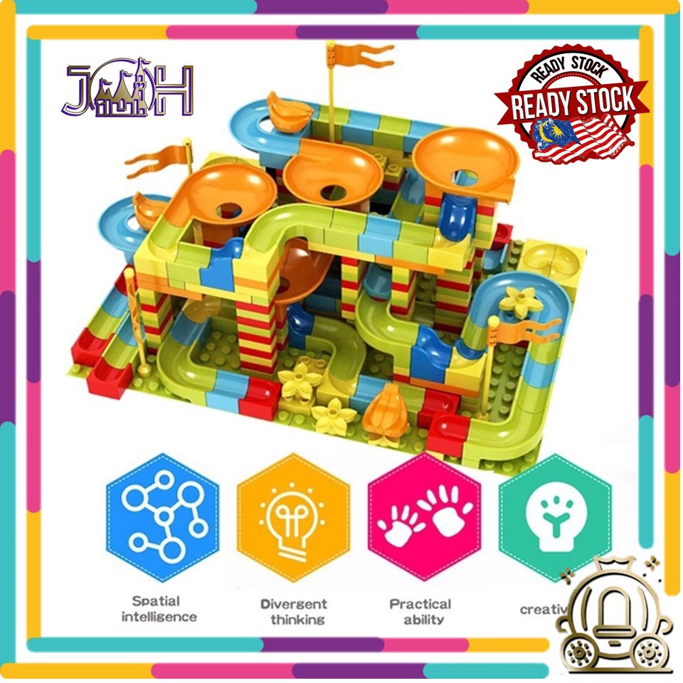 【Ready Stock】100-400PCS Big Size Marble Race Run Maze Balls Track Slide ...