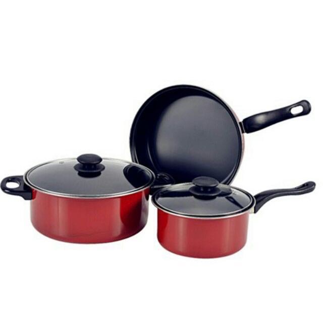 Set of 5 Non Stick Cookware Kuali Periuk Pan Pot masak, 1x Frying pan ...