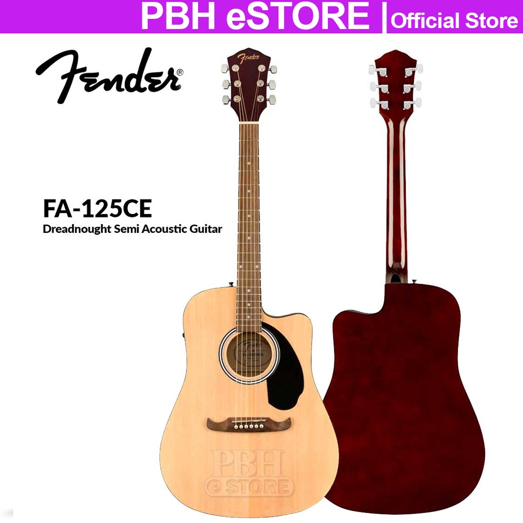 Fender FA-125CE Dreadnought Semi Acoustic Electric Guitar, Walnut FB, Natural , Black | Shopee ...